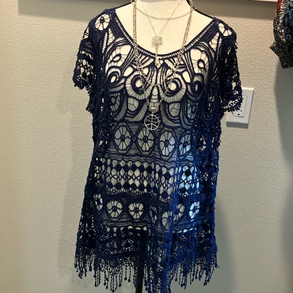 Ultra Pink | Tops | Ultra Pink Boho Lace Crochet Cotton Fringe Top ...